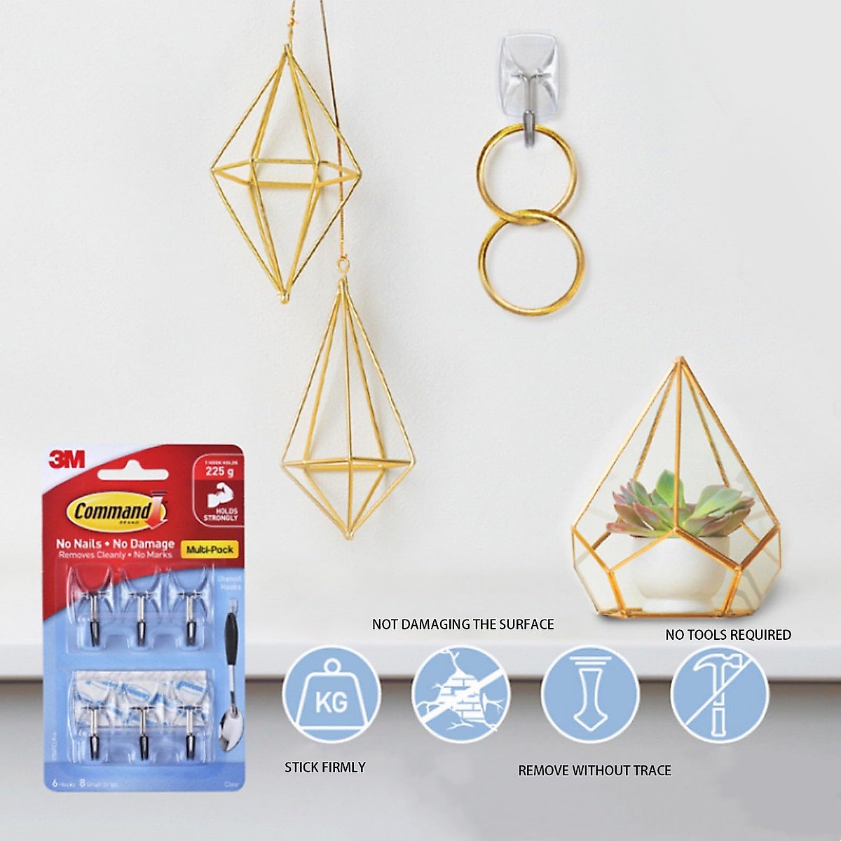 Command Hooks Damage-Free Wall Hooks,6 Medium Wire Toggle Hooks with Adhesive Strips, No Tools Needed for Easy Hanging, Ideal for Organizing Keys, Calendars, and Dorm Decor, Holds Up to 225 Gram Each