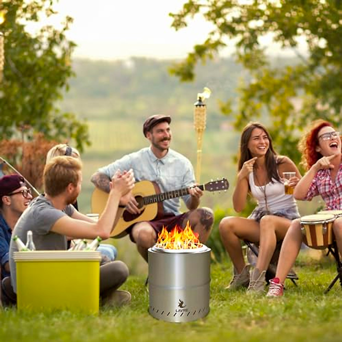 EMKK 15 inch Smokeless Fire Pit with Removable Ash Pan,Portable Wood Burning Fireplace with Stands,Large Outdoor Bonfire for Camping,Durable Stainless Steel Outdoor Portable Fire Pit Stainless Steel