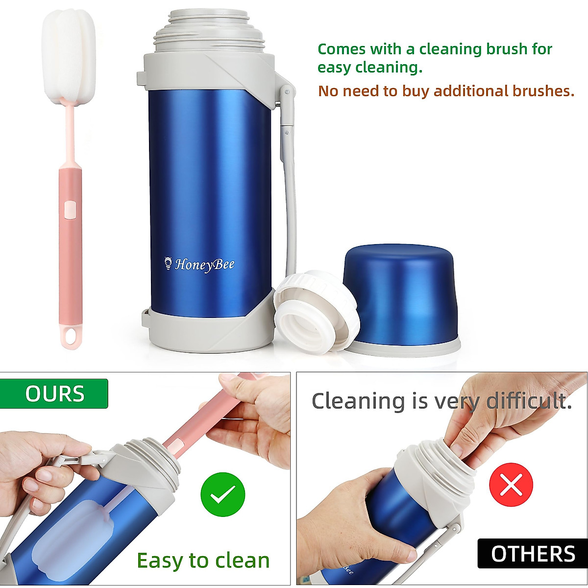 HoneyBee Hot Drinks Keeps Liquid Hot or Cold for Up to 24 Hours Thermos 41 Ounce Coffee Thermos 18/8 Stainless Steel Bpa-Free Insulated Flask，Flask for Hot Water (Blue)