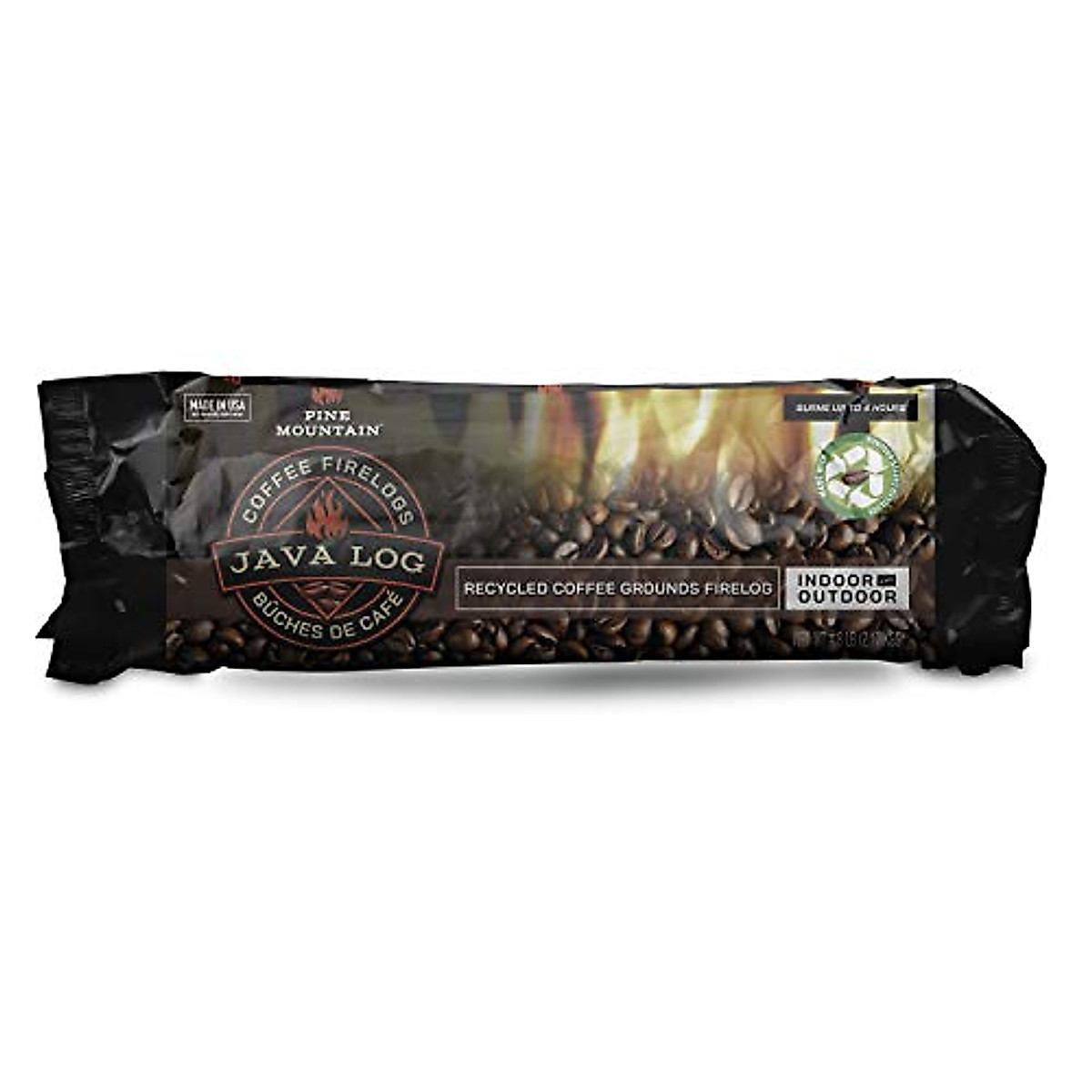 Pine Mountain 4152501471 Java-Log Firelog, 4-Hour Burn Time, Recycled Coffee Grounds, 4 Logs