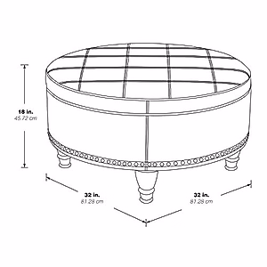 OSP Home Furnishings Augusta Round Storage Ottoman with Decorative Nailheads and Flip Over Lid with Serving Tray Surface, Espresso Faux Leather