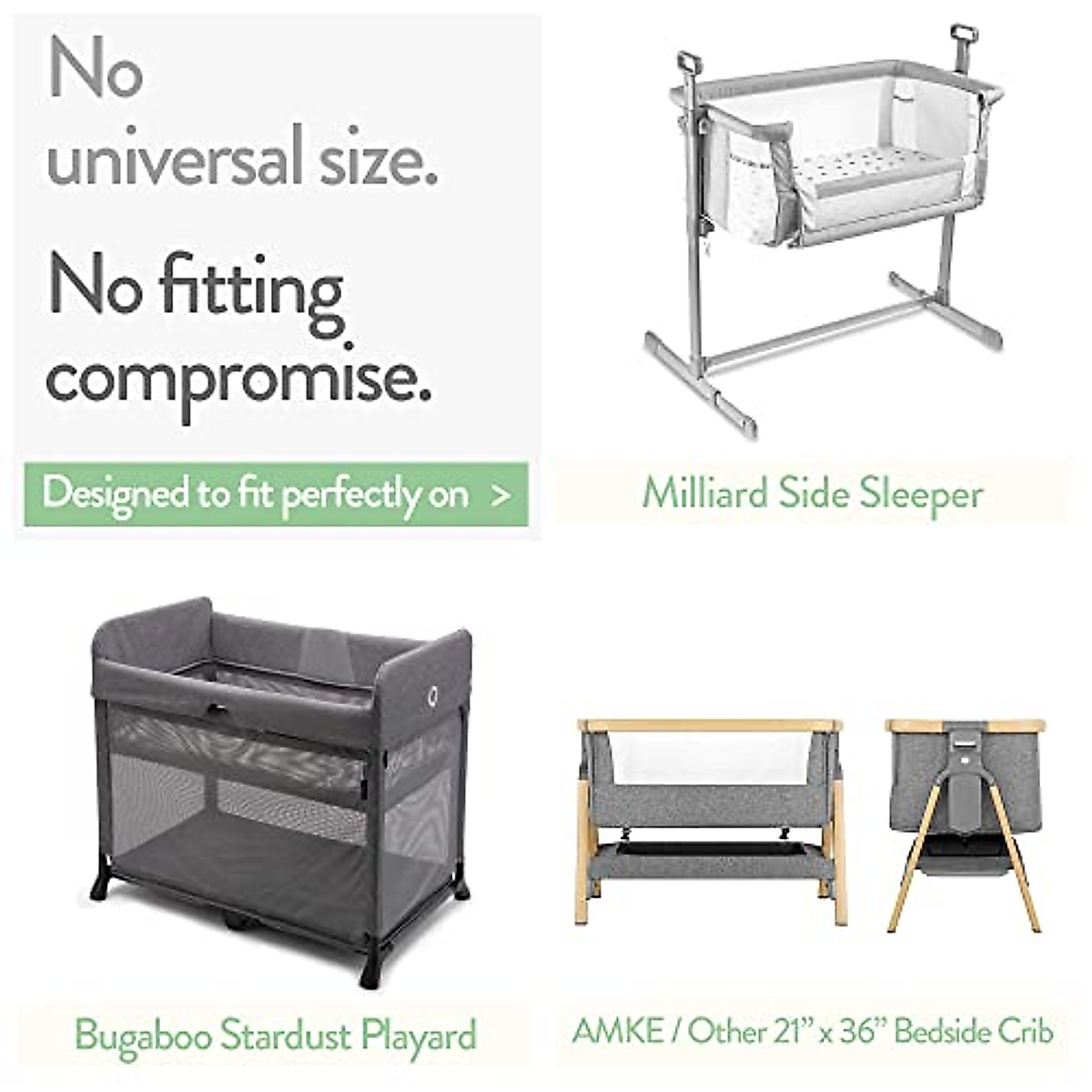 Bedside Sleeper Bassinet Sheets – Compatible with Milliard Side Sleeper – Fits 21 x 36 Mattress Without Bunching – Snuggly Soft Jersey Cotton – Grey, Mint – 2 Pack