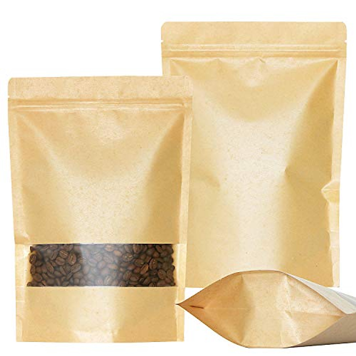 SumDirect Kraft Zip Lock Stand Up Bags Pouches with Notch and Matte Window,7X10 Inches,9.5oz,Pack of 50