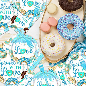 96 Pcs Donut Sprinkle Baby Shower Party Supplies Blue Sprinkled with Love Plates and Napkins Tableware Set Party Decorations for Boy Baby Shower Serve 24 Guests