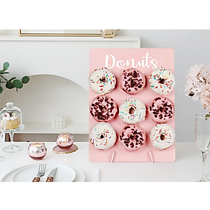 OWOYDOJ Donut Wall Display Stand Wood, Reusable Rustic Doughnut Board Holder for Baby Showers, Bridal Shower, Birthday, Wedding, Donut Party Supplies, Holds 9 Donuts (Pink, 1)