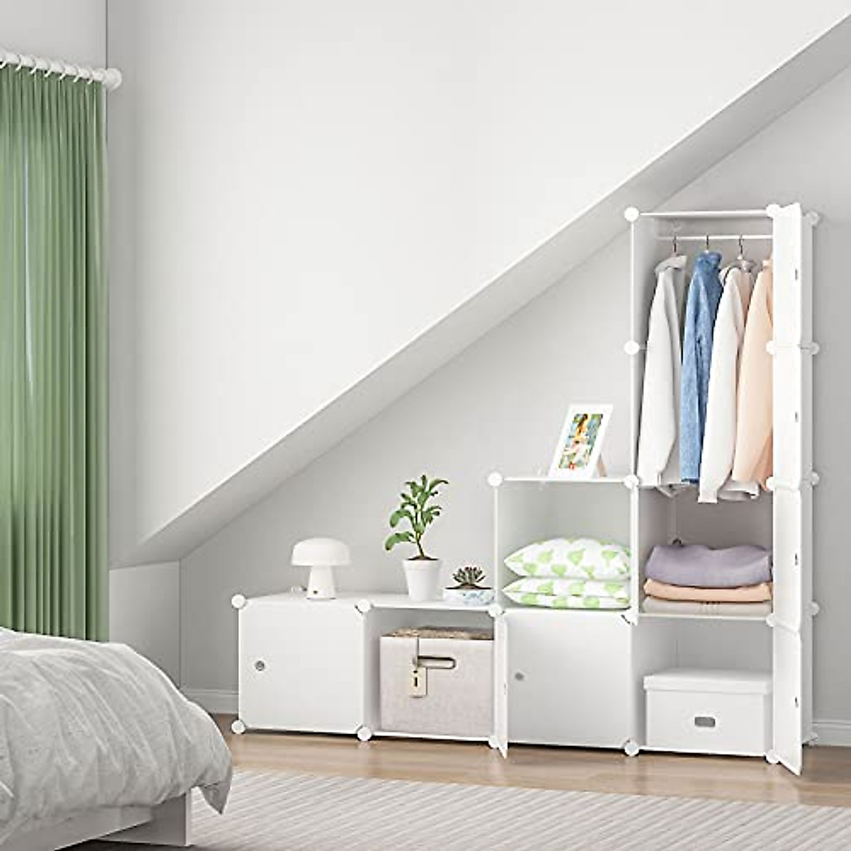 Aeitc Portable Wardrobe Closets 14"x18" Depth Bedroom Armoire, Clothes Storage Organizer with Doors, 8 Cubes, White