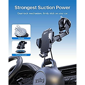 andobil Car Phone Holder Mount, [Ultra Stable, Big Phones & Thick Case Friendly] Adjustable Long Arm Cell Phone Holder for Car Dashboard Windshield Vent Fit for iPhone 14 Pro Max Samsung S23 Ultra etc