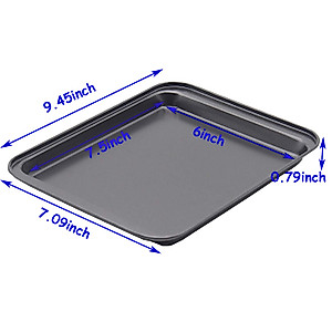 HYTK 2 Small Baking Sheets 9.45 X 7.09 Inch (Inner 7.5x6) Mini Cookie Tray Toaster Conventional Oven Pan Nonstick No Warp Magnetic Bakeware for 1 or 2 Person