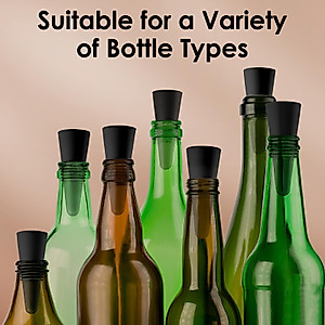 BULUMIOO 6 PCS Black Silicone Wine Stoppers with Threaded Seal Ring and Stainless Top - Suitable for Wine and Beverage Bottles - Keeping Wine or Beverage Fresh…