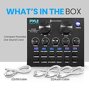 Pyle PKSCRD208 Bluetooth Mini Audio Interface Mixer - 2 Channels, DSP Noise Reduction, 6 Sound Modes, 12 Sound Effects, USB Connectivity, Compatible with Smartphone, PC, Laptop