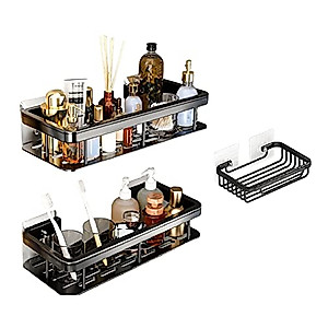 Fullplus Bathroom Organizer No Drilling Wall Shelf for Shampoo 2-Tier Vanity Tray Corner Shelf for Makeup Cosmetic with Soap Dish