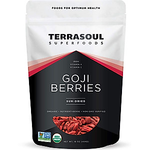Terrasoul Superfoods Organic Goji Berries, 16 Oz - Large Size | Chewy Texture | Premium Quality | Lab-Tested