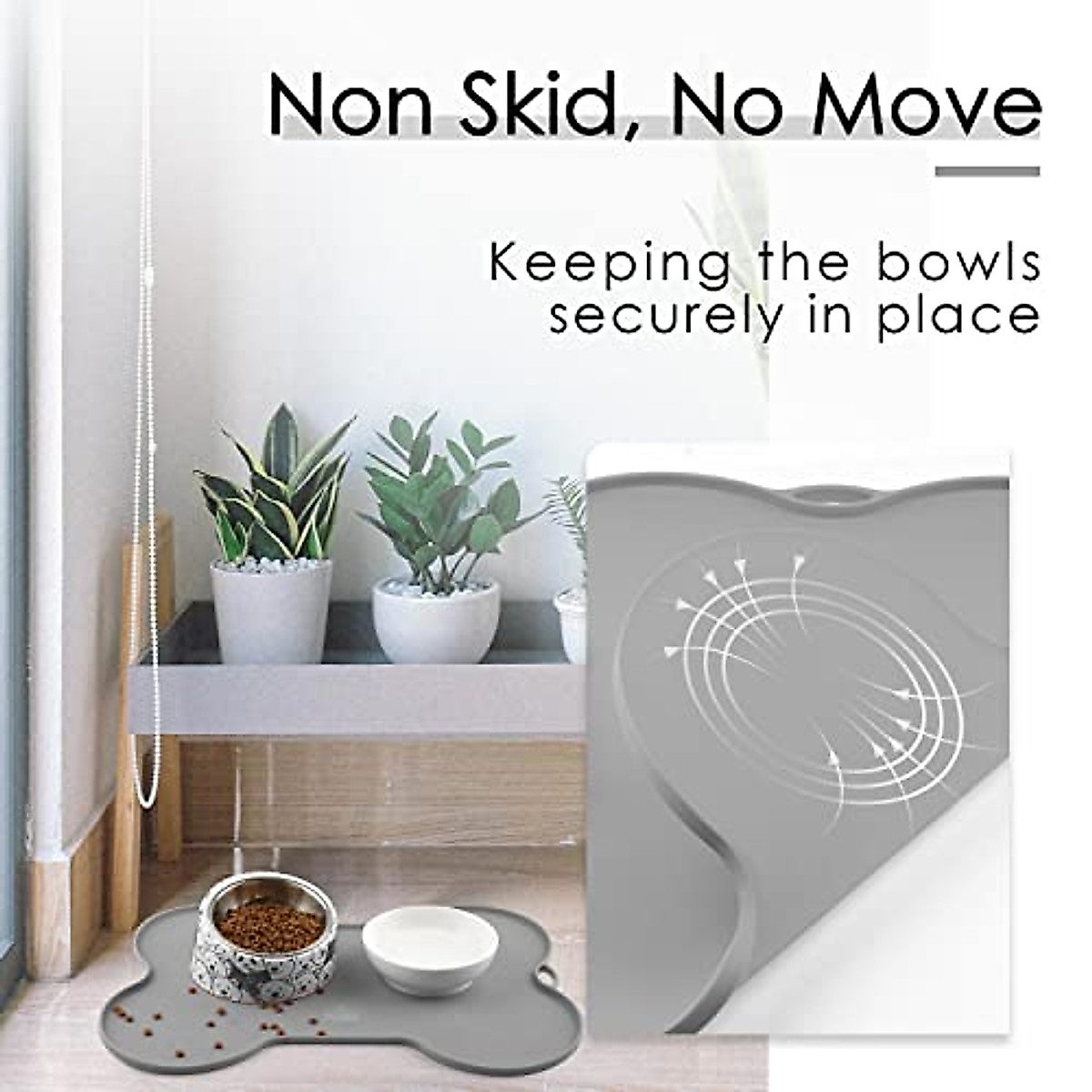 SUPERDESIGN Dog Food Mat Bowl Mat for Floors Waterproof Silicone Cat Dog Feeding Mat for Food and Water Pet Placemat Non Spill Puppy Dish Tray Non Slip Bone Shaped Small Medium Large