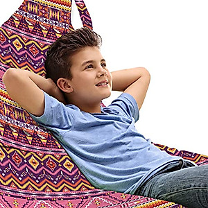 Lunarable Colorful Lounger Chair Bag, Native Tribal Art Pattern Repetitive Geometrical Motifs Ornamented Illustration, High Capacity Storage with Handle Container, Lounger Size, Multicolor