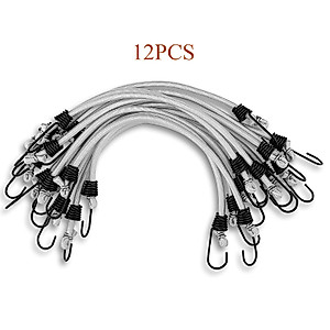 ZHOUBIN 9 inch Mini Short White Bungee Cords with Hooks, 12 Pcs