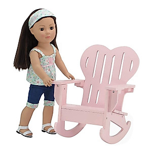 Emily Rose 18 Inch Doll Wooden Furniture | Pink Outdoor 18" Doll Adirondack Rocking Chair | Fits Most 14-19" Dolls