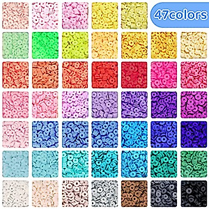 Bundooraking Clay Beads,6000+pcs Multicolor Polymer Clay Beads for Jewelry Making, Heishi Beads, Elastic Strings, Clay Beads for Bracelet Making - Perfect Crafts Beads Set.