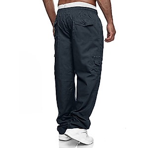 Men's Cargo Pants Relaxed Fit Sport Pants Jogger Sweatpants Drawstring Outdoor Trousers with Pockets Navy Blue 4XL