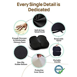 Travel Ease Memory Foam Orthopedic Coccyx Seat Cushion, Seat Cushion for Lower Back Pain and Sciatica Tailbone Pain Relief – Fit for Office Chair, Car Seat, Wheelchair (Black)