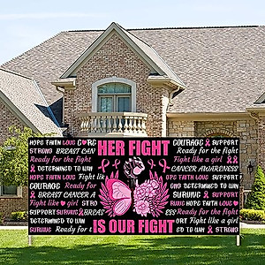 Avezano Breast Cancer Awareness Garage Door Banner 6x13Ft Her Fight is Our Fight October Breast Cancer Decoration Pink Ribbon Butterfly Powerful Fist Backdrop Outdoor Decor (157.48" L x 72.83" W)