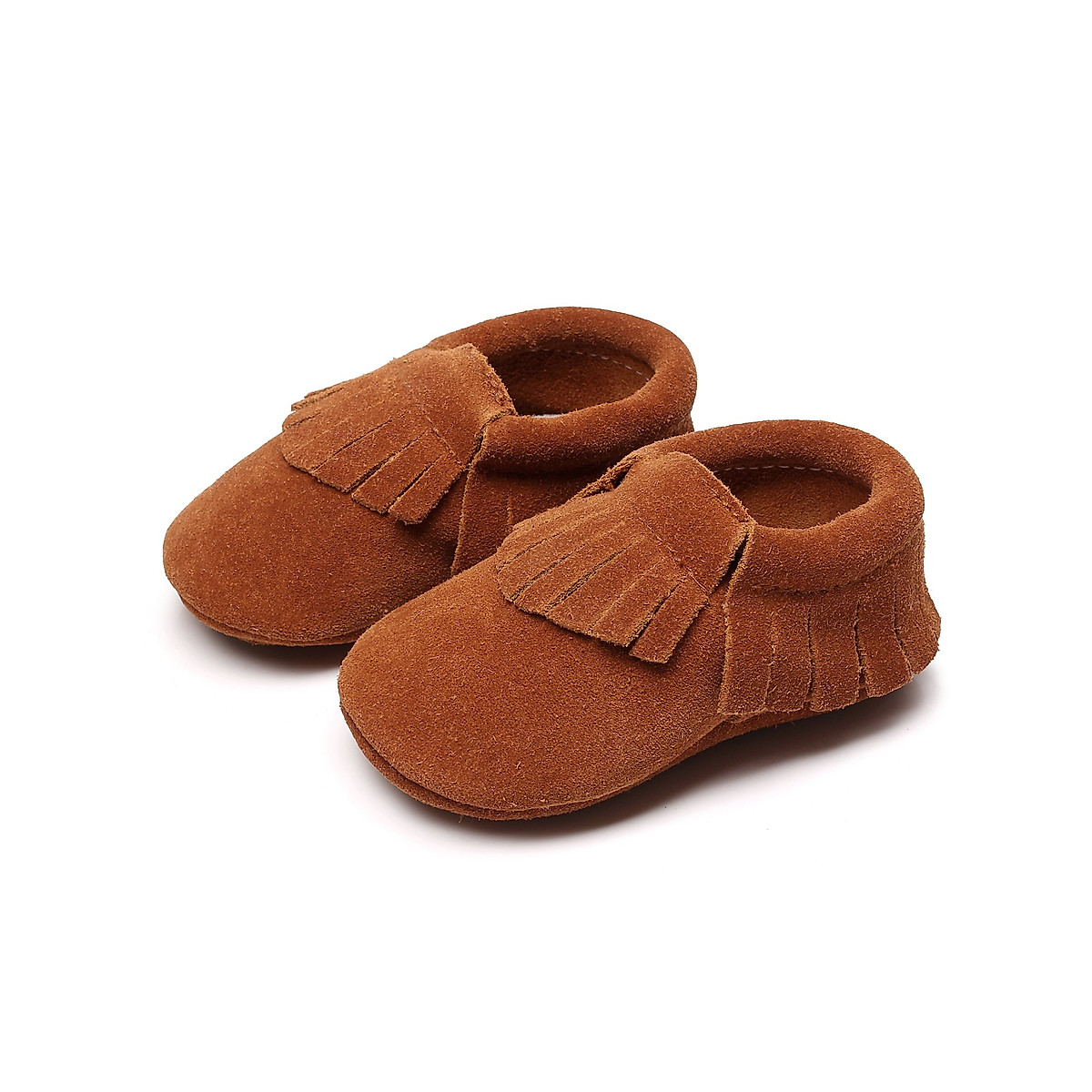 HONGTEYA Leather Baby Moccasins Hard Soled Tassel Crib Toddler Shoes for Boys and Girls (12-18 Months/5.12inch, Suede Dark Brown)