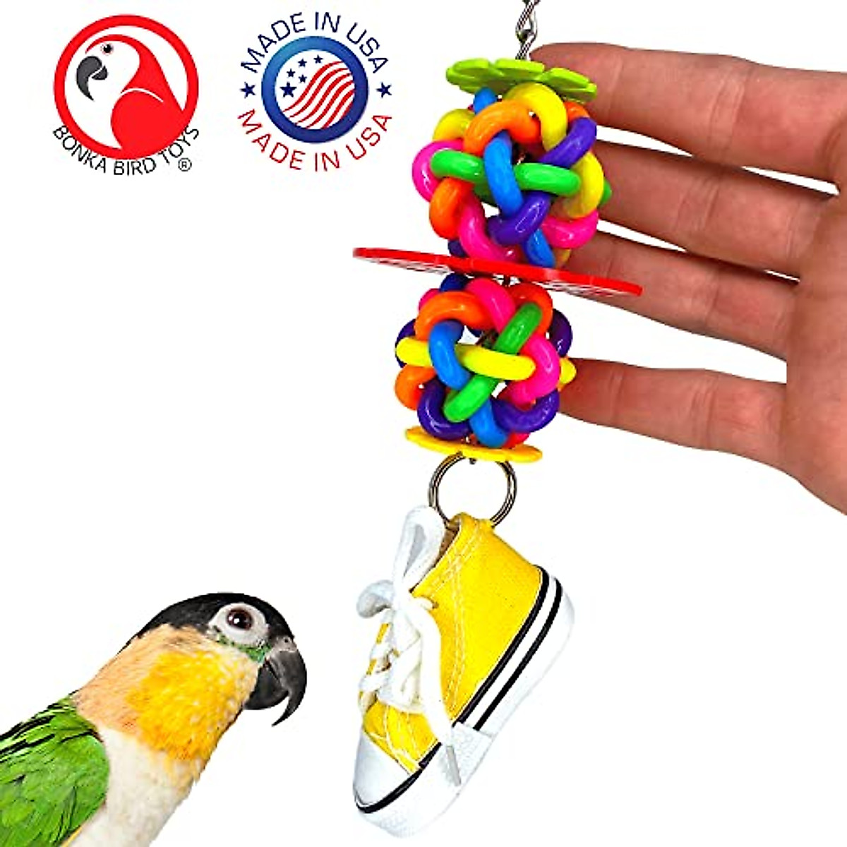 Bonka Bird Toys 1977 Sneaker Snowflake Bird Toy Durable Chew Treat Foraging Ball Parrot, Parrotlet, Quaker, Cockatiel, African Grey, and Similar pet Birds.