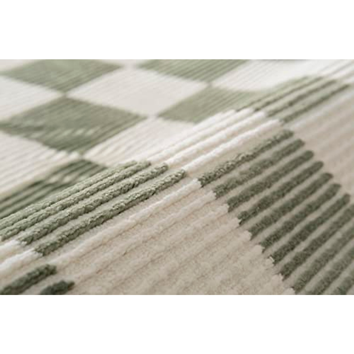 Revival Rugs Gambit 5'3"x8' Checkered Rug Washable Area Rug for Living Room Bedroom - 100% Recycled Oeko-TEX Certified, Medium Pile, Green, Beige