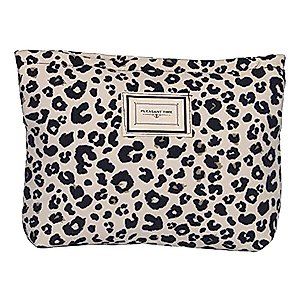 LYDZTION Leopard Print Makeup Bag Cosmetic Bag for Women,Large Capacity Canvas Makeup Bags Travel Toiletry Bag Accessories Organizer,White