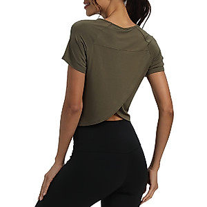Mippo Short Sleeve Workout Tops Athletic Shirts Gym Clothes Exercise Crop Top Tshirts for Women Loose Fit Army Green S