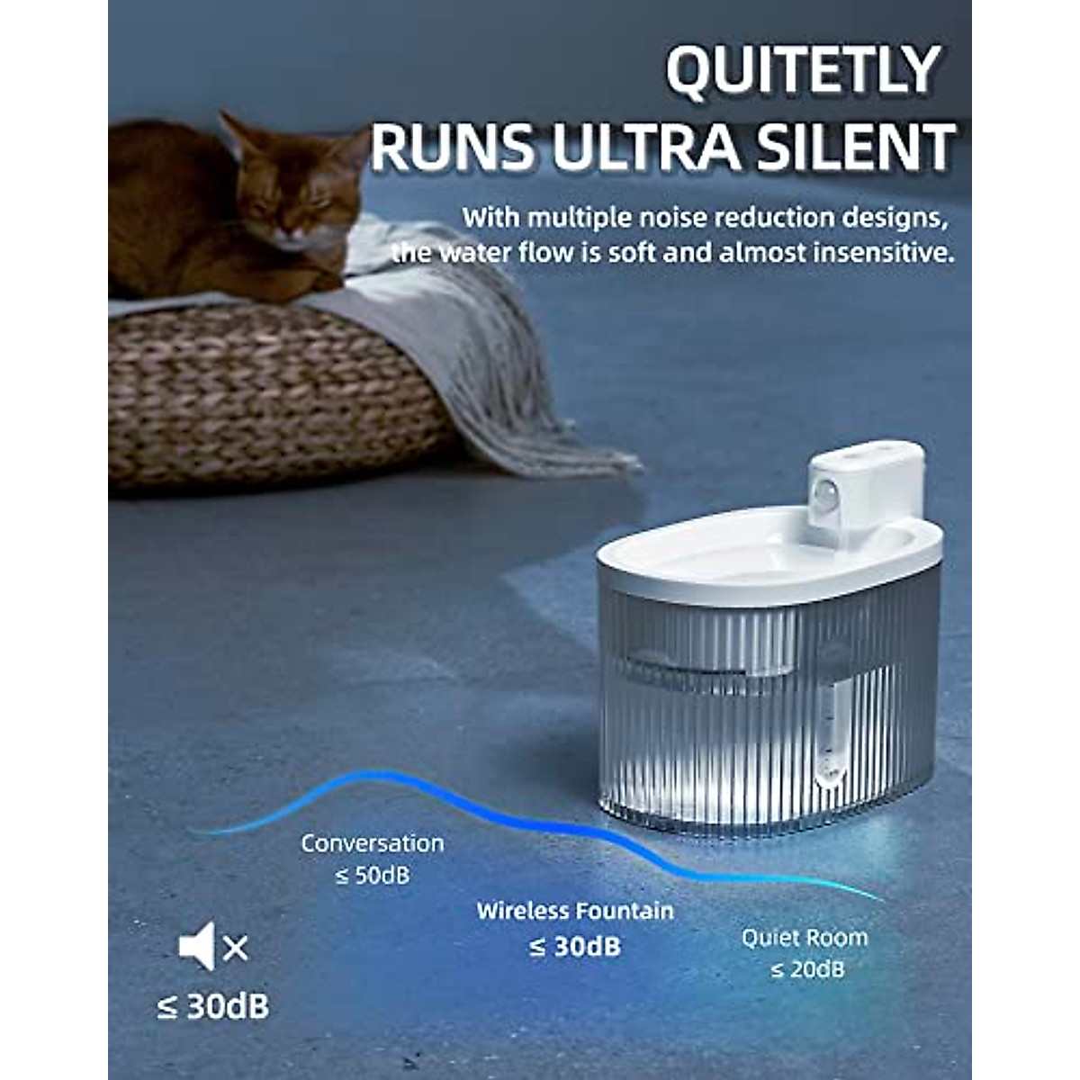 PET MARVEL Cat Water Fountain Wireless Battery Operated 85oz/2.5L with 3PCS Filters, Automatic Water Dispenser for Cats, Water Fountain for Cats Pet Inside Large Capacity Easy to Clean and Assemble