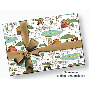 Stesha Party Farm Gift Wrap Red Barn Wrapping Paper - Folded Flat 30 x 20 Inch, 3 Sheets