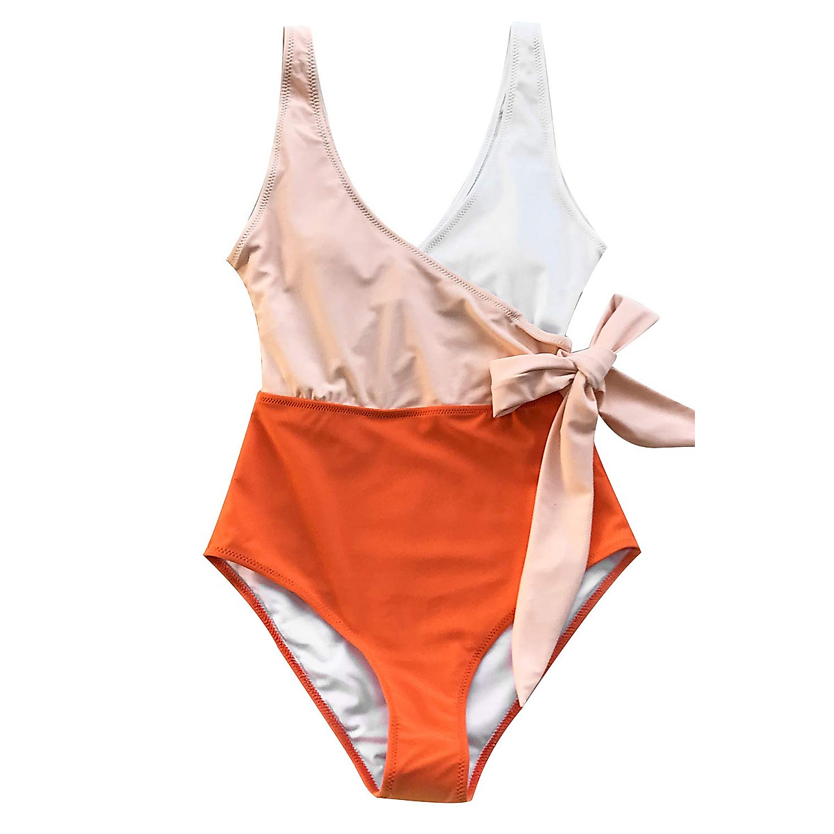 CUPSHE Women's Orange White Bowknot Bathing Suit Padded One Piece Swimsuit, M