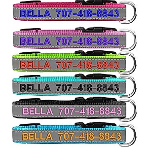 Reflective Personalized Dog Collar - Custom Embroidered Dog Collars with Pet Name and Phone Number for Boy and Girl Dogs, 4 Adjustable Sizes, XSmall,Small, Medium and Large