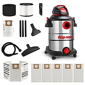 Shop-Vac 5926211 12 Gallon 6.0 Peak HP Wet/Dry Vacuum+ 90662 10-14 Gallon Disposable Collection Filter Bag, 6 Pack