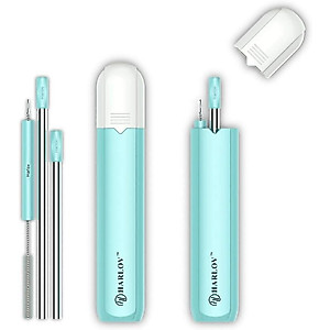 STAINLESS STEEL 3-WAY PERSONAL POCKET STRAW, Reusable, Portable, 3 Sizes, Stainless-Steel Drinking Straws, with Silicone Connecting Sleeve, Cleaning Brush, and Carrying Case for Personal Use
