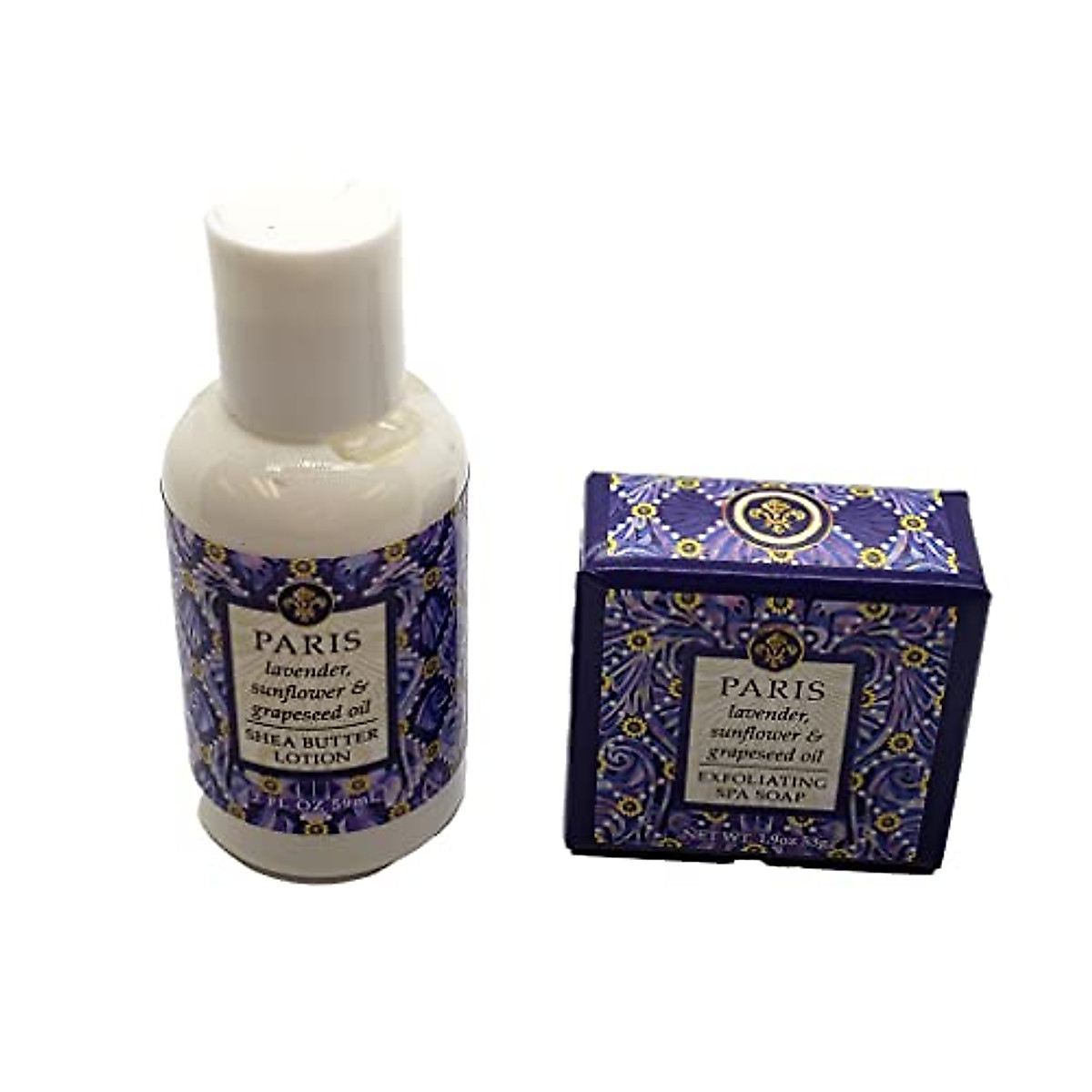 Greenwich Bay Trading Company Destination Collection Bundle: Paris - 2oz Mini Wrapped Soap Block + 2oz Mini Shea Butter Lotion