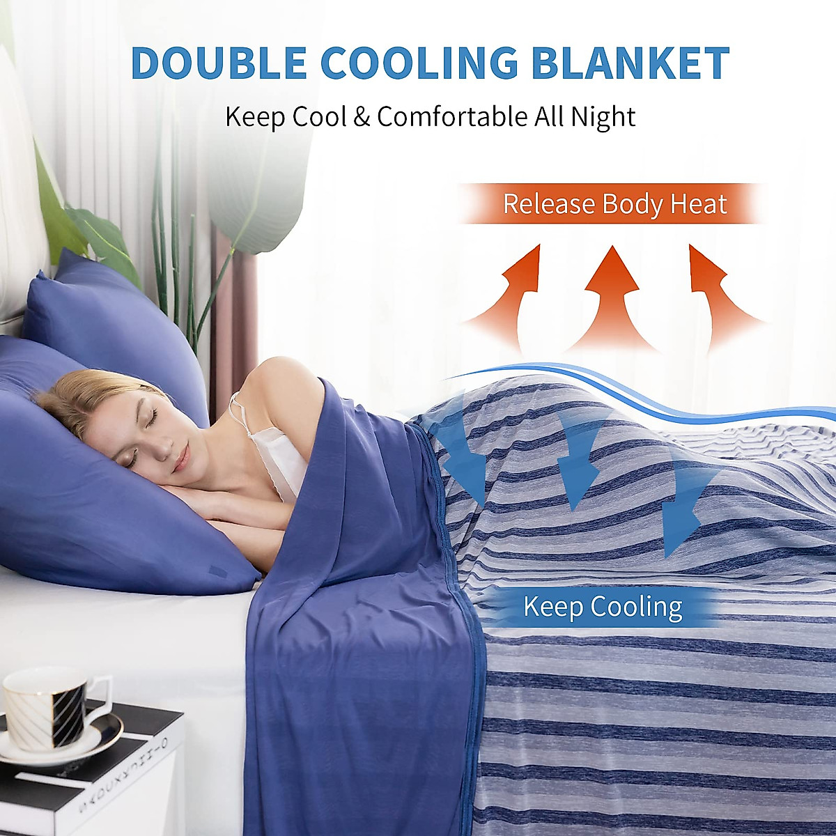 Auemtyn Cooling Blankets for Hot Sleepers, King Size with Japanese Q-Max>0.5 Arc-Chill Cooling Fiber, Lightweight Breathable Double Sided Cold Tech Summer Blanket for Night Sweats(90"x108",Navy Blue)