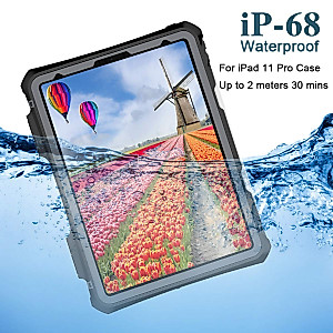 Transy for iPad Pro 11 Case - Black Waterproof Case for iPad Pro 11 Inch 2020 2021 2022 New Clear Full Body Protection Bumper Case Shockproof Dustproof with Ring Stand Strap Built in Pen Holder