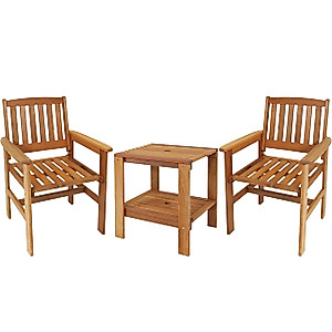 Sunnydaze Meranti Wood 3-Piece Outdoor Patio Conversation Set - 2 Chairs and 1 Table - Teak Oil Finish