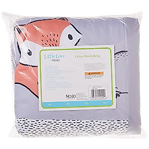 Little Love By Nojo Lil Fox, Grey, Orange, White 3Piece Nursery Mini Crib Bedding Set With Comforter, 2 Fitted Mini Crib Sheets, Orange, Grey, White, Charcoal