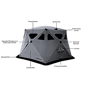 RDS Gear - Obsidian - Heavy Duty 4 Season Camping Shelter, 6-8 Person Capacity, Instant Pop-Up Tent, Insulated and A/C Ready, Removable Floor for Easy Cleaning or Ice Fishing