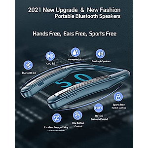 Bluenin Portable Wearable Neckband Bluetooth Speakers, Wireless Collar Speaker CVC 8.0 Noise Cancelling 3D Sound Personal Sport Speaker with Mic(Navy Blue)