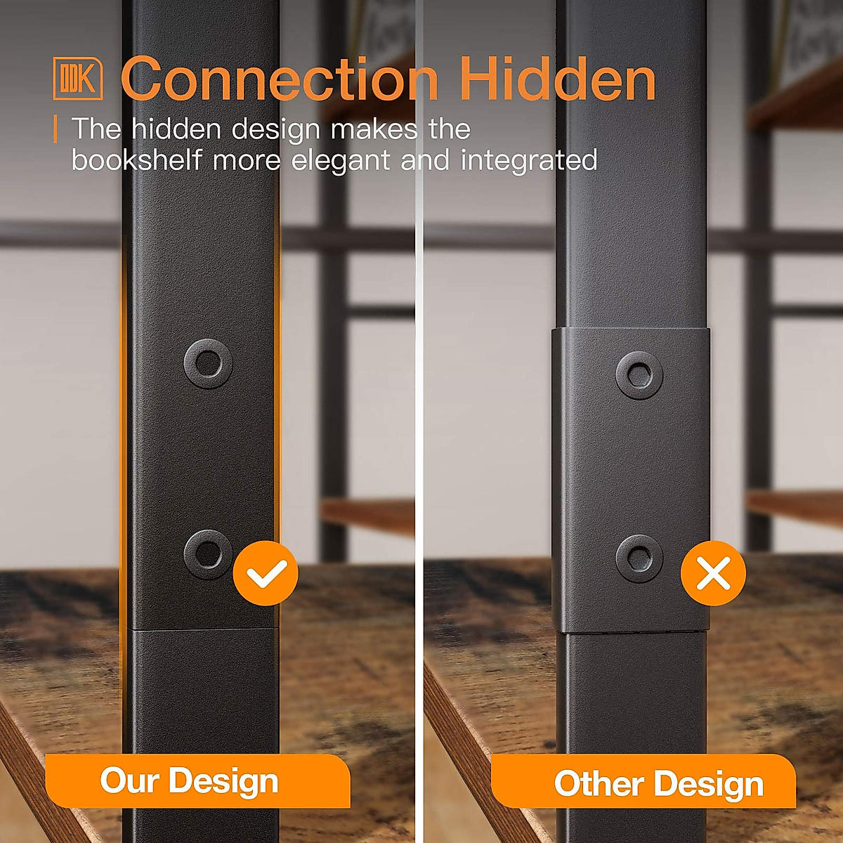 ODK Bookshelf, 4 Tier Shelf Storage Organizer, Modern Book Shelf with Metal Frame for Bedroom, Living Room and Home Office, Rustic Brown