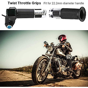 1Pair E-Bike Throttle Grip,12-84V Universal Electric Bicycle Scooter Wire Twist Throttle Grip with LCD Battery Voltage Display Key Knock
