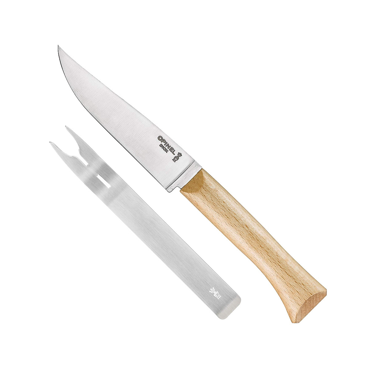 Opinel Cheese Knife and Fork Set, Dinner Parties, Fine Dining Platters, Picnics, and Everyday Use, Sustainably Harvested Beech Wood Handles, Made in France, One Size, (001834)