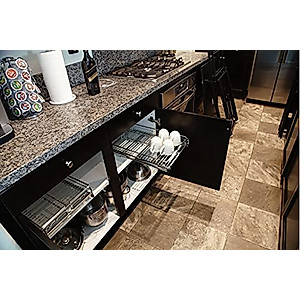 Origami Chrome One Tier 13" W x 21" D x 4”H, Slide Kitchen Adjustable Cabinet Organizer, Large, Silver