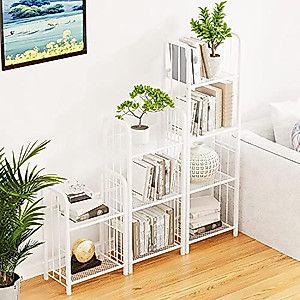 Azheruol Bookshelf Storage Shelf Small Bookcase Freestanding Storage Stand for Living Room, Bedroom, Kitchen Rust Resistance, Easy Assembly Free Combination Multi-Functional Organizer (3 Tiers, White)