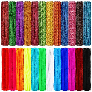 2400 Pcs Pipe Cleaners 24 Assorted Colors Chenille Stems Glitter Pipe Cleaners Craft Supplies Fuzzy Sticks for Kids DIY Art Crafts Decorations Creative Project, 6 mm by 12 Inches