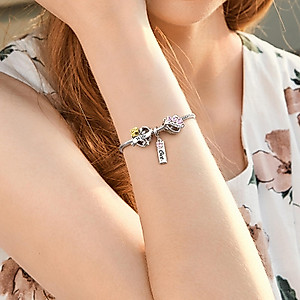 JIAYIQI Valentine's Day present for Wife, Wife Charms Fit Pandora Charm Bracelet Sterling Silver I Love You More Than Anything with 3D Golden Rose Flower Love Charm Birthday Christmas for Women