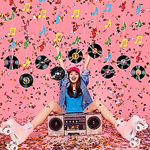 Hotop 9 Pieces Vinyl Record Hanging Rock and Roll Party s Music Themed Party s Music and Records Cutout Ceiling s Music Birthday Party Supplies Room Wall Decor